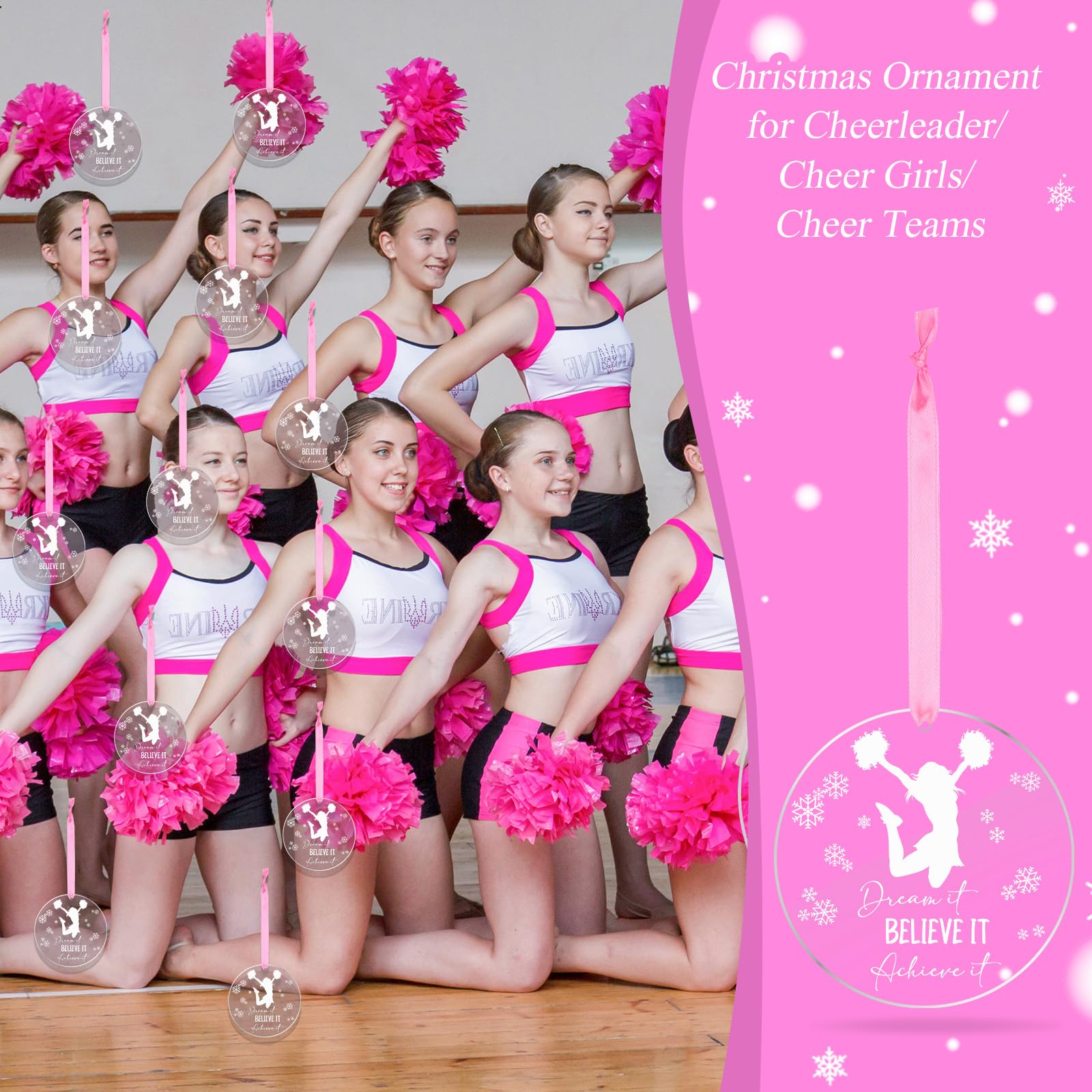 Roowest Hanging Ornament, Cheerleader Style 18 Pcs, Acrylic Christmas Ornament for Tree, Believe It Dream It Achieve It Cheerleading Coach Gift