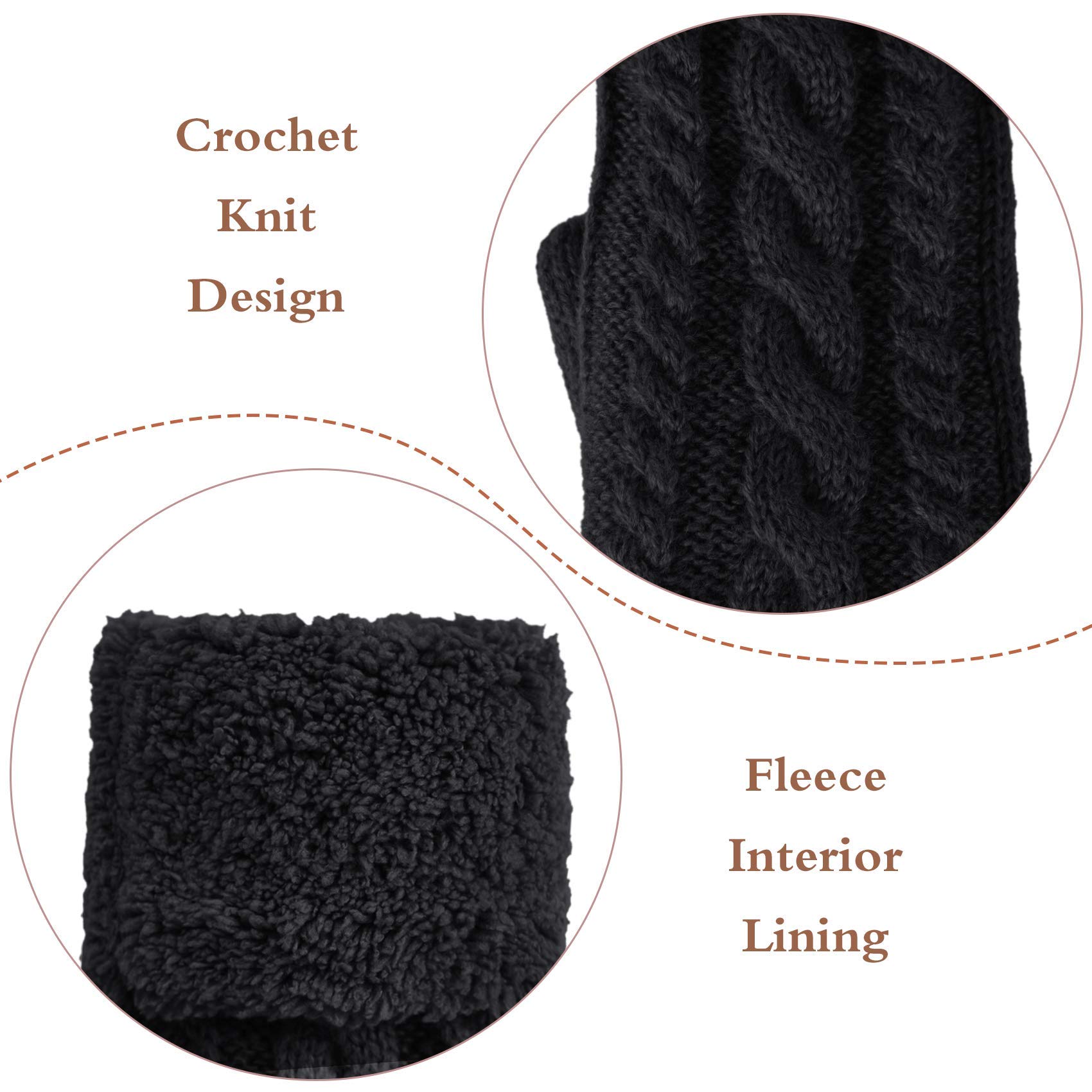 YSense Women's Winter Mittens Warm Wool Knit Thick Christmas Gifts Stocking Stuffers Wear Gloves, Black, Large