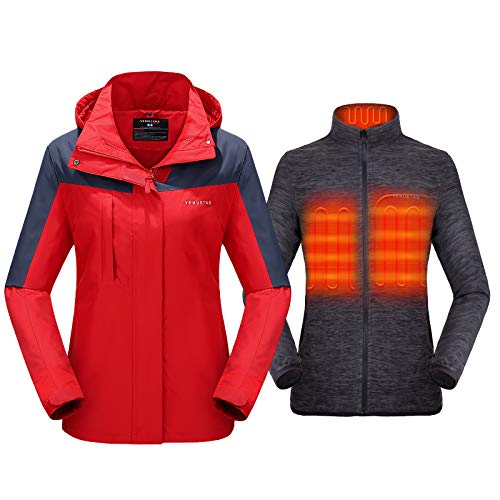 Venustas Women's 3-in-1 Heated Jacket with Battery Pack, Ski Jacket Winter Jacket with Removable Hood Waterproof