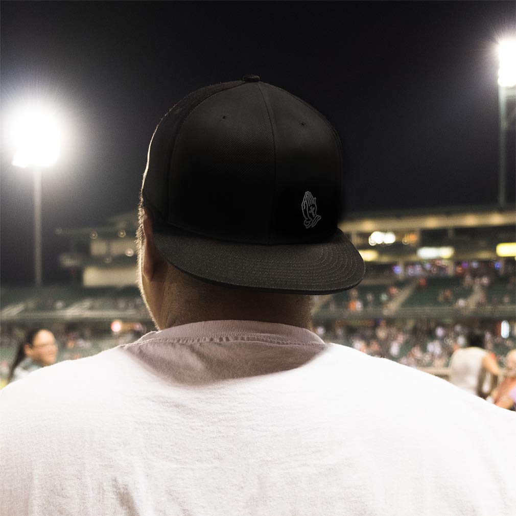 Snapback Flat Bill Left Side Panel Christian Hands Praying B Embroidery Hats for Men & Women Acrylic Black