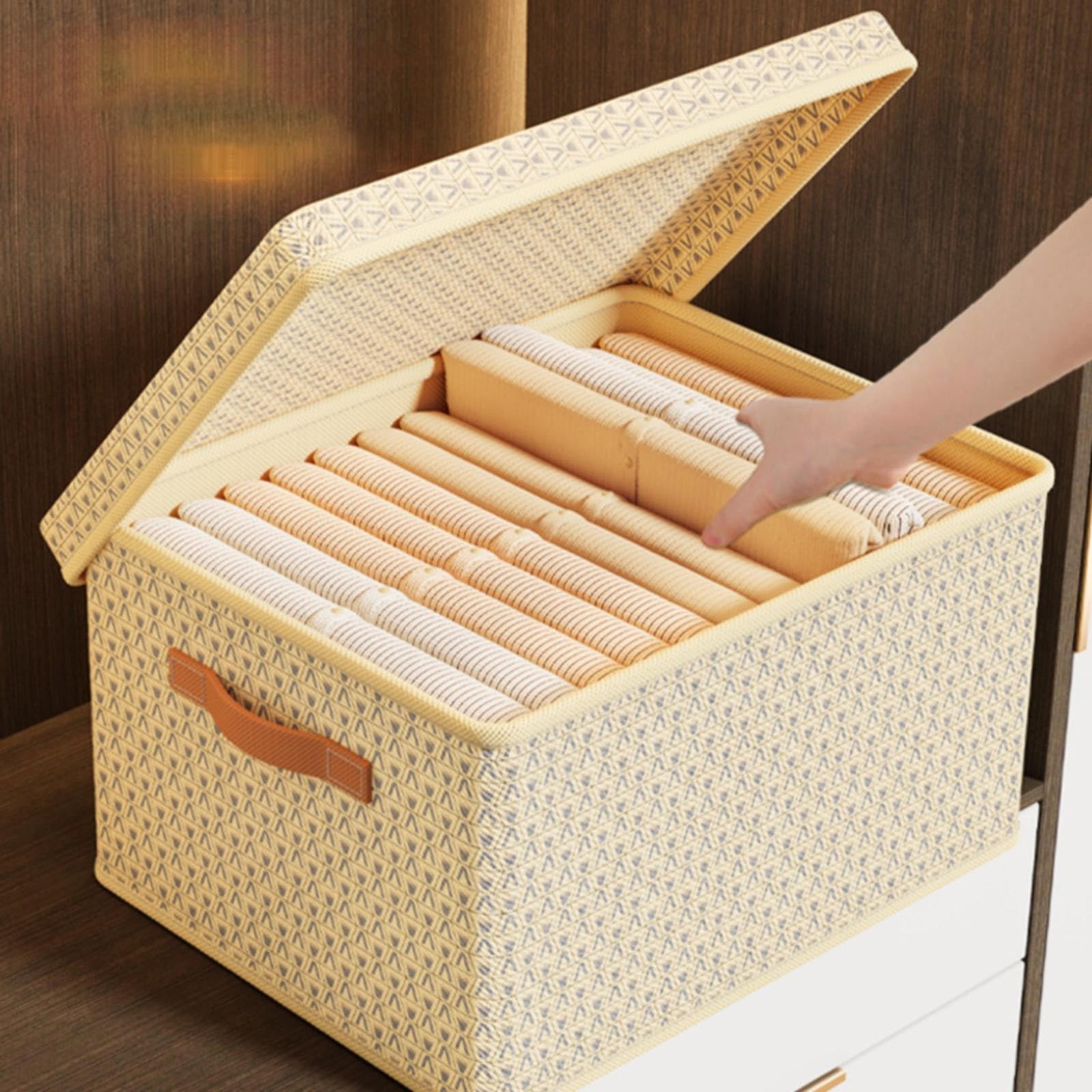 SOOTOP Clothes Quilt Storage Box Thickened PP Board Folding Storage Box with Lid Trouser Storage Magical Appliance Household and Dormitory Storage Collapsible Packing Cubes (Yellow, C)