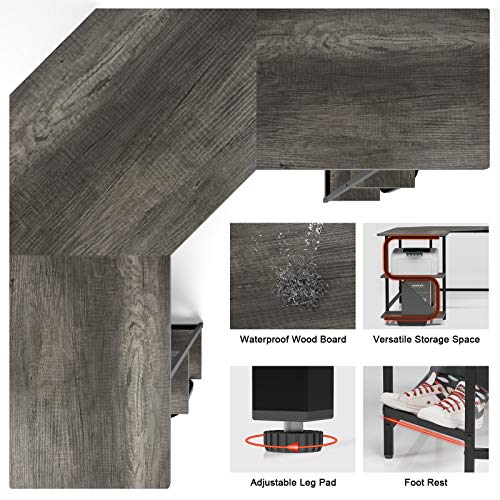 Teraves Modern L Shaped Desk with Shelves,54.21" Computer Desk/Gaming Desk for Home Office,Corner Desk with Large Desktop (Black Oak+Black Frame, Small+4 Tier Shelves)