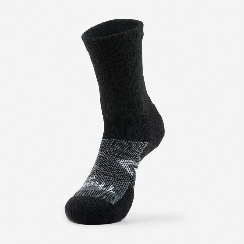thorlos unisex adult Wcxu Max Cushion 12 Hour Shift Crew Socks, Black/Grey (3 Pair Pack), Large US