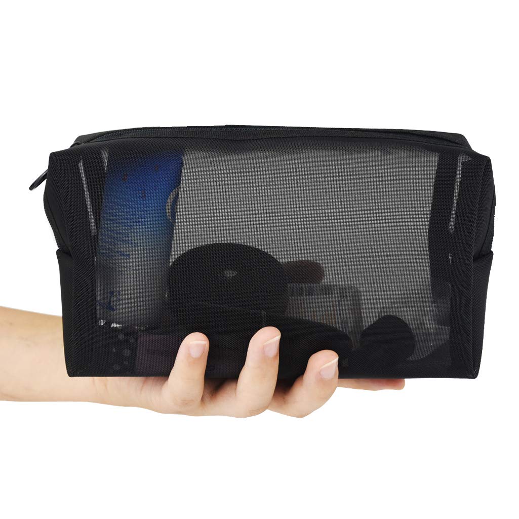 yeabwps 4 Pieces Portable Mesh Cosmetic Bags Breathable Makeup Bags Black Mesh Zipper Pouch for Home Offices Travel Accessories Organizer, 2 Sizes