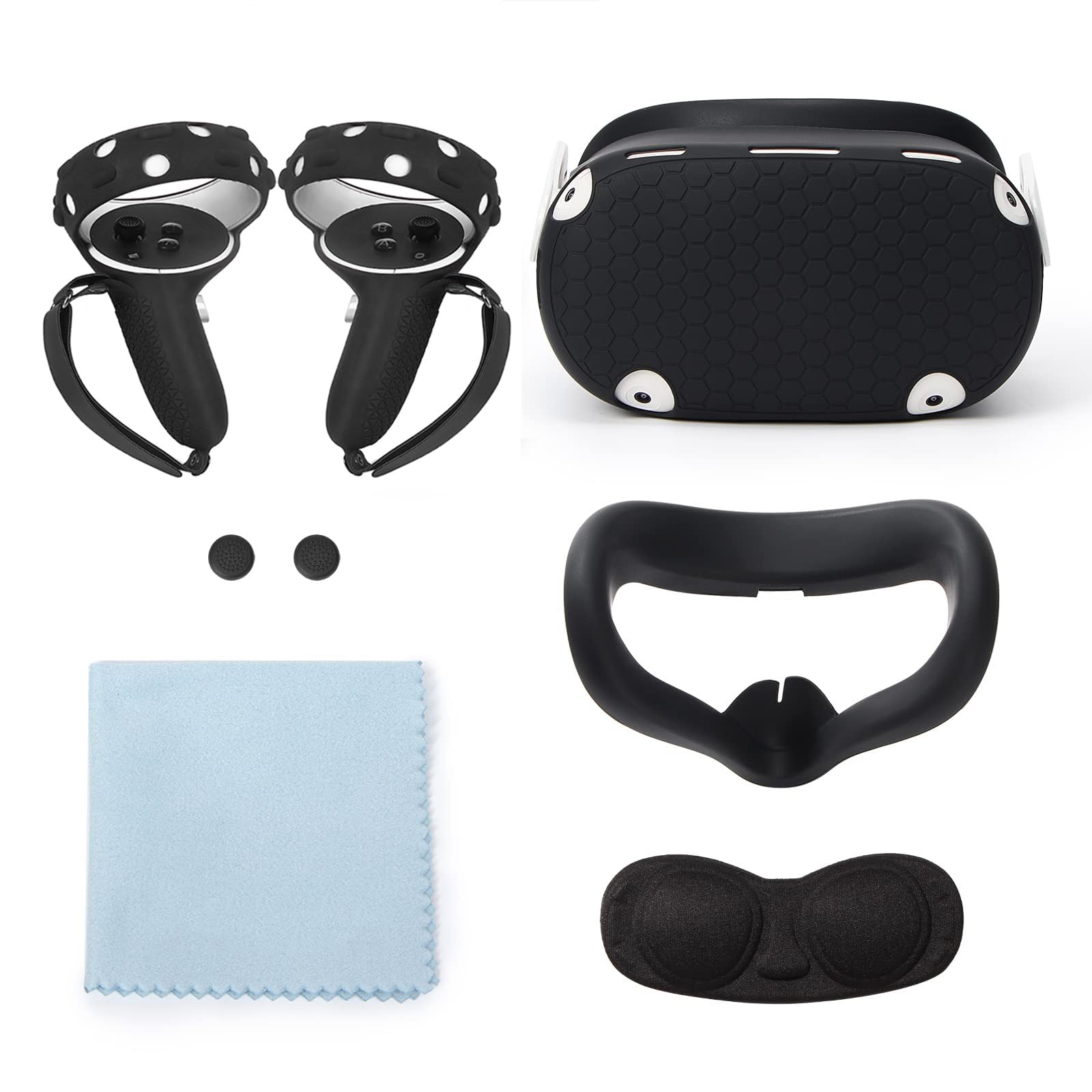 VR Controller Grips Cover with Anti-Throw Knuckle Strap + Lens Protector Cover for Quest 2 (Gray)