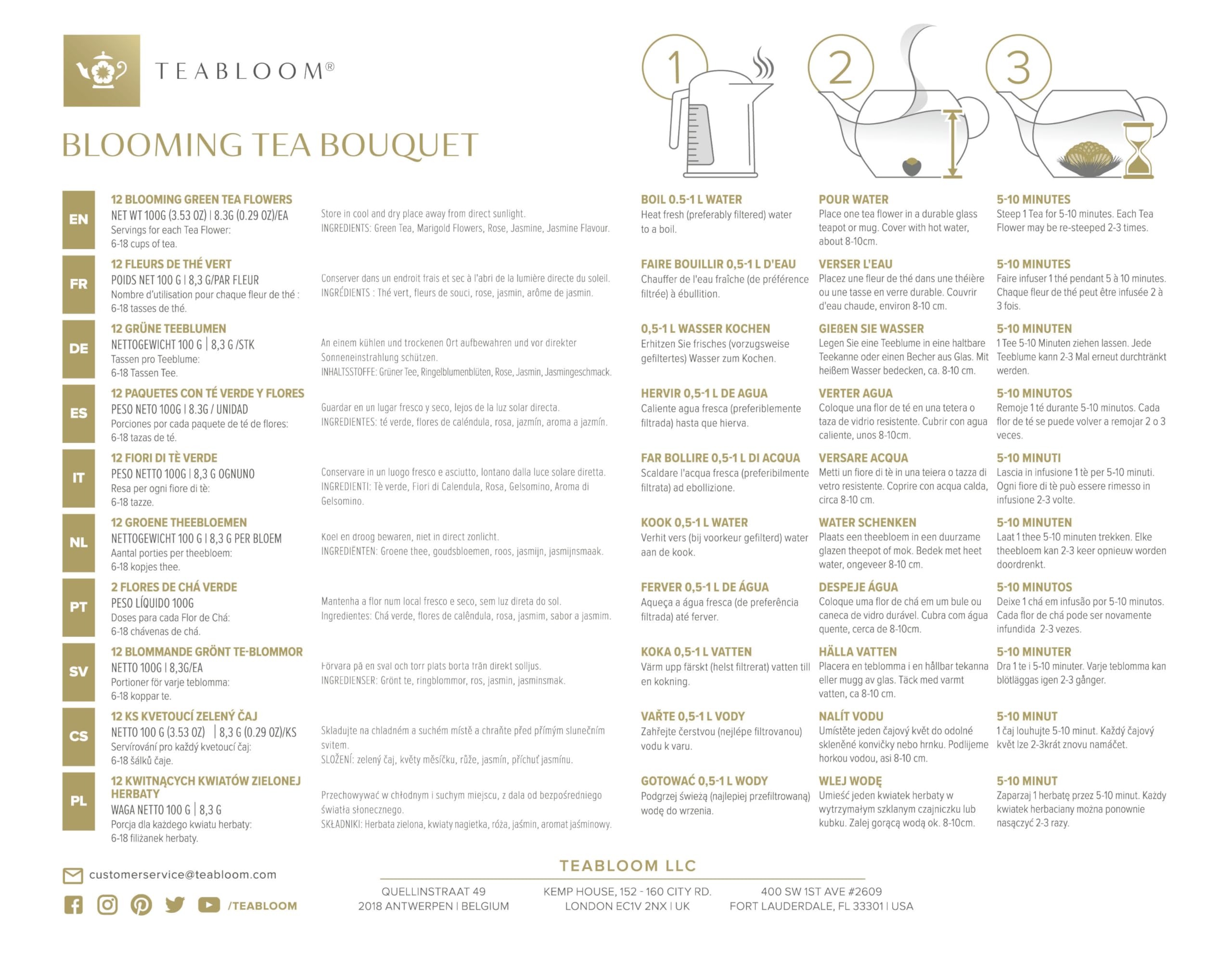 Teabloom Flowering Tea Chest - Curated Collection of 12 Gourmet Flowering Teas - Packaged in Beautiful Gift-Ready Tea Box