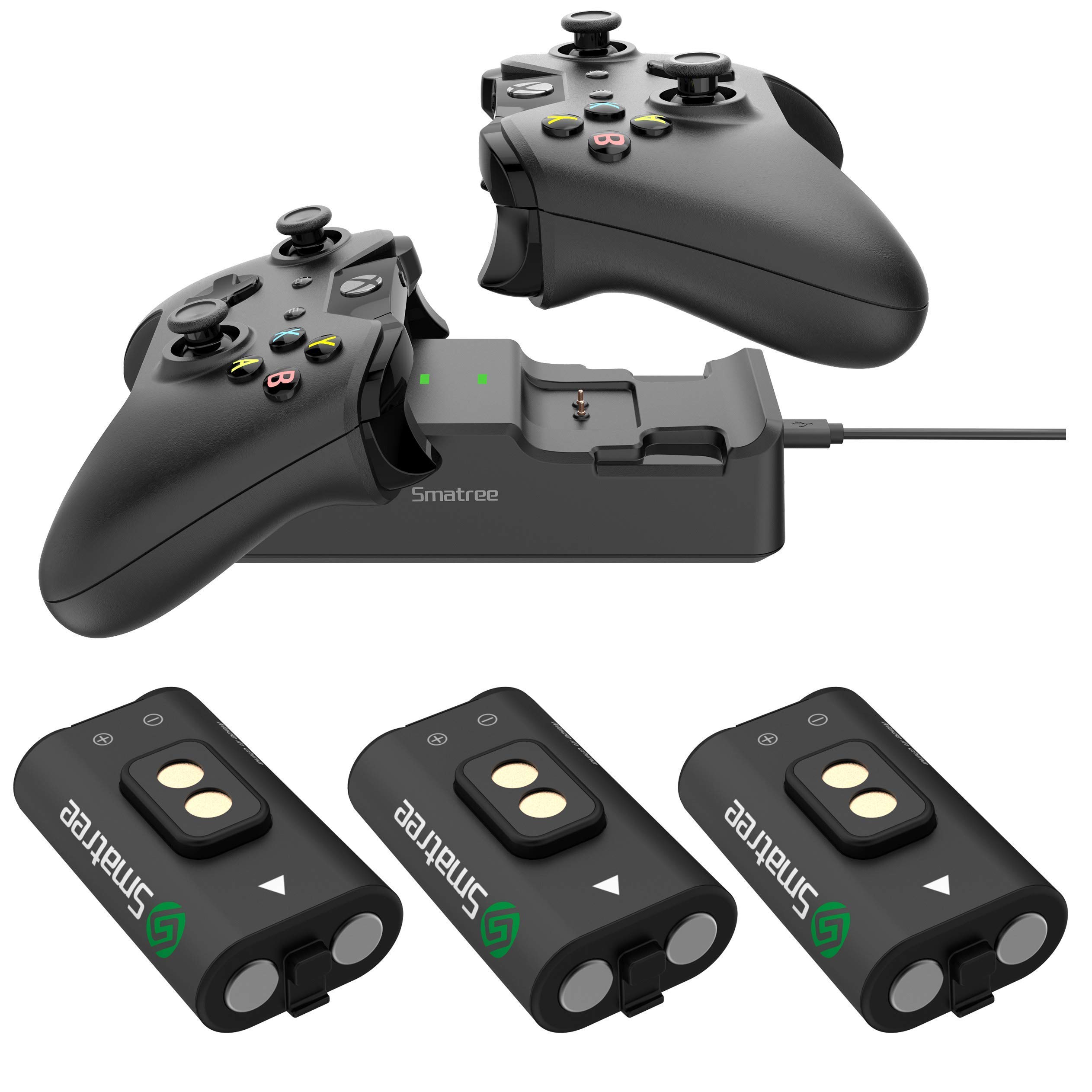 Smatree Rechargeable Battery 3 Pack with Dual Charging Station High Speed Docking Compatible with Xbox One/Xbox One X/Xbox One S/Xbox One Elite Wireless Controller (NOT for Xbox Series X|S)
