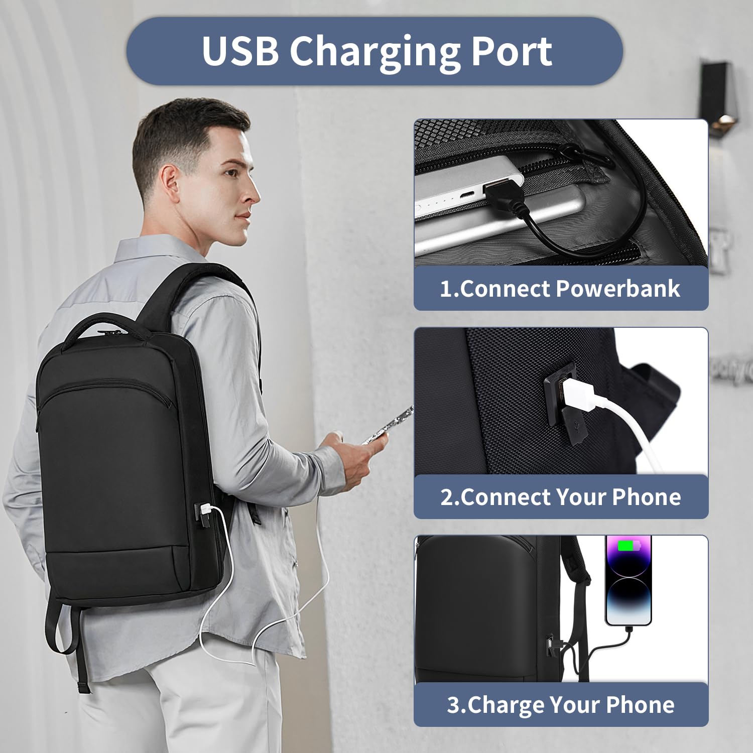 Slim Laptop Backpack for Men 15.6 Inch Lightweght Business Backpack Waterproof Travel Backpack with USB Charger Port Computer Bag College Backpacks Gifts for Men Women