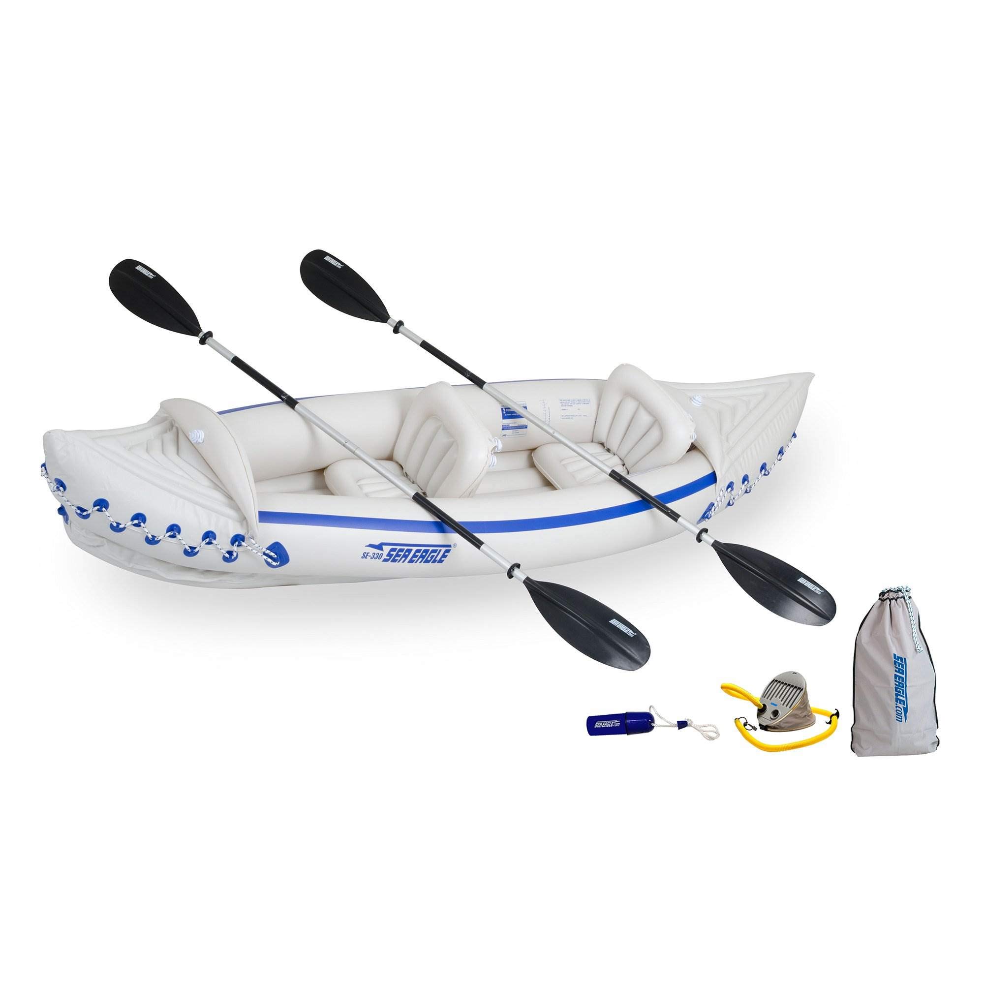 Sea Eagle 330 Deluxe 2 Person Inflatable Sport Kayak Boat & Pump/Oars (2 Pack)