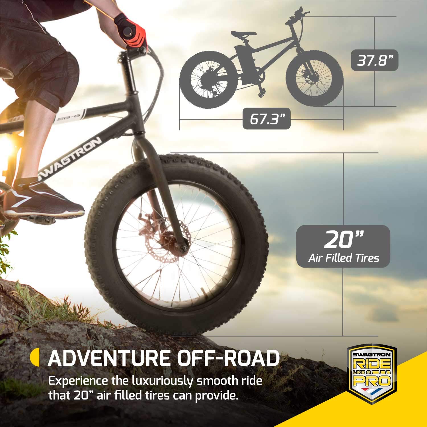 Swagtron Swagcycle EB-6 Bandit Trail Electric Bike with Removable Battery and Dual Disc Brakes, White, 20" Wheels