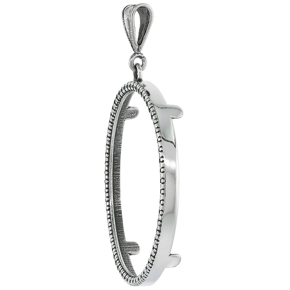 Sterling Silver Silver Eagle Bezel 41 mm Coins Prong Back Illusion Edge 1 oz Coin NOT Included