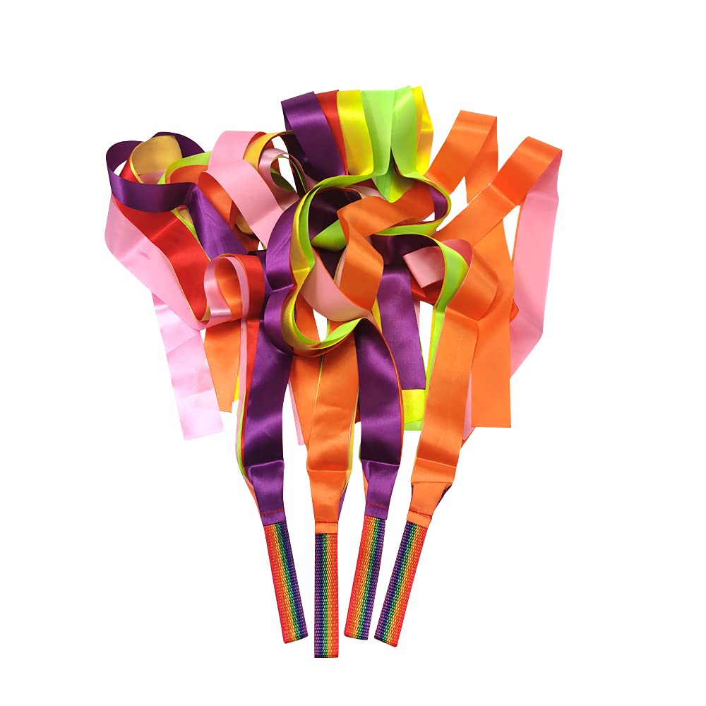 SHX 12 Pcs Rainbow Dance Ribbon Rhythmic Gymnastics Ribbon Dance Streamers for Kids Artistic Dancing