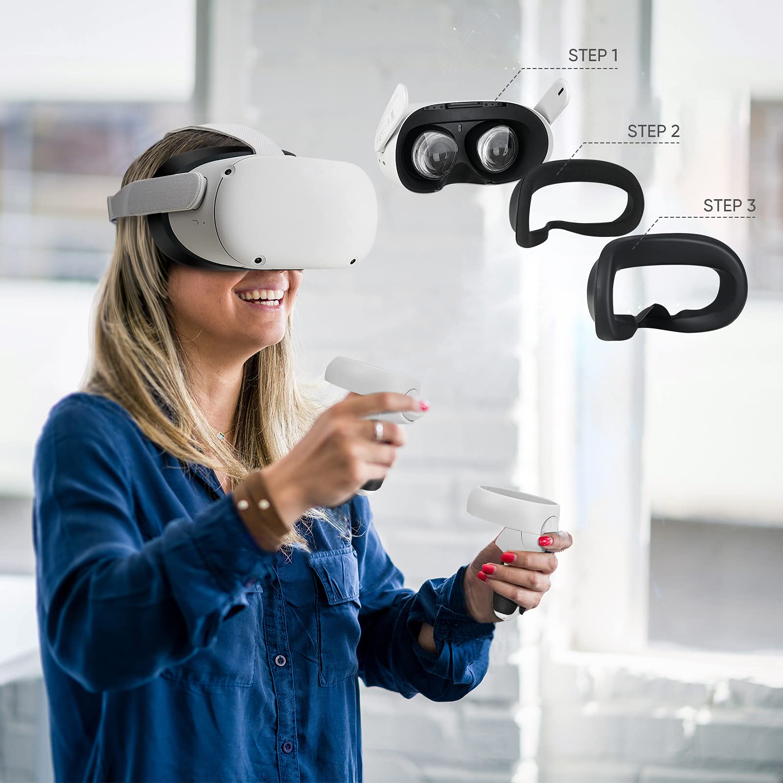 VR Silicone Face Cover, Face Mask for Oculus Quest 2 Headset Accessories, Keep Original Stock Facial Interface Clean, Dry, Soft & Lightproof, Bundled with Lens Protection Cover