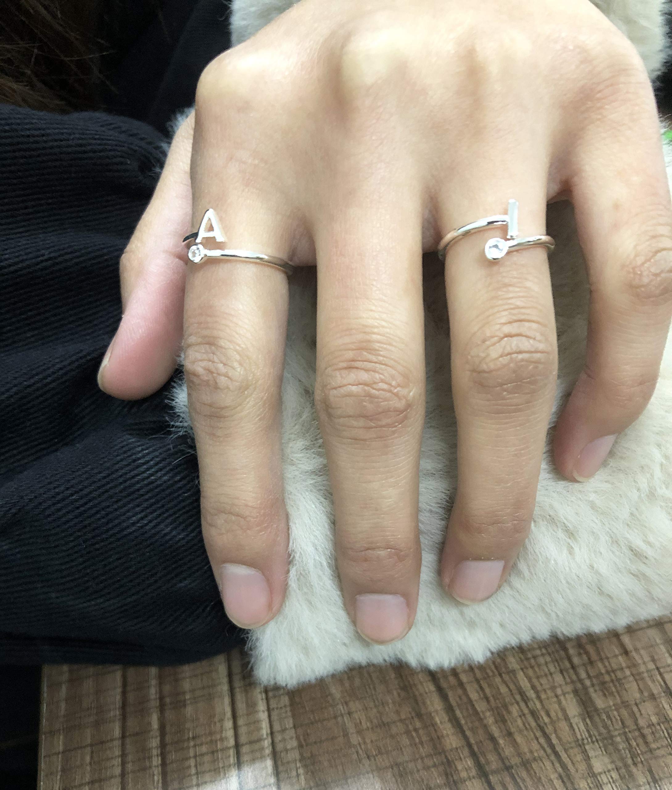 Silver Initial Letter Ring Stackable Rings for Women Fashion Rings Initial Alphabet Knuckle Rings A-Z Silver Crystal Adjustable Finger Ring for Women Jewelry