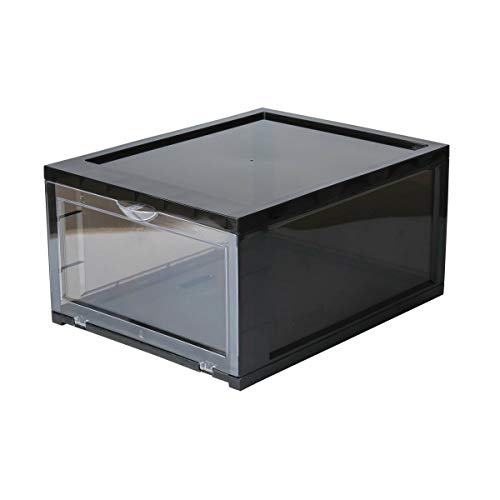 SneakNeat Sneaker Storage Container - 10-Piece Black Shoe Box Set with Drop Front - Store Up to Mens USA Size 13 Size - Stackable Organizer Stores, Protects, Displays Sneakers Collection