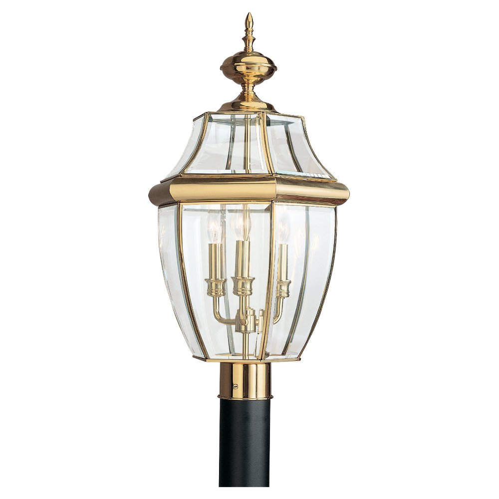 Sea Gull Lighting 2315305 Lancaster Outdoor Post Lantern Outside Fixture, Three - Light, polished brass