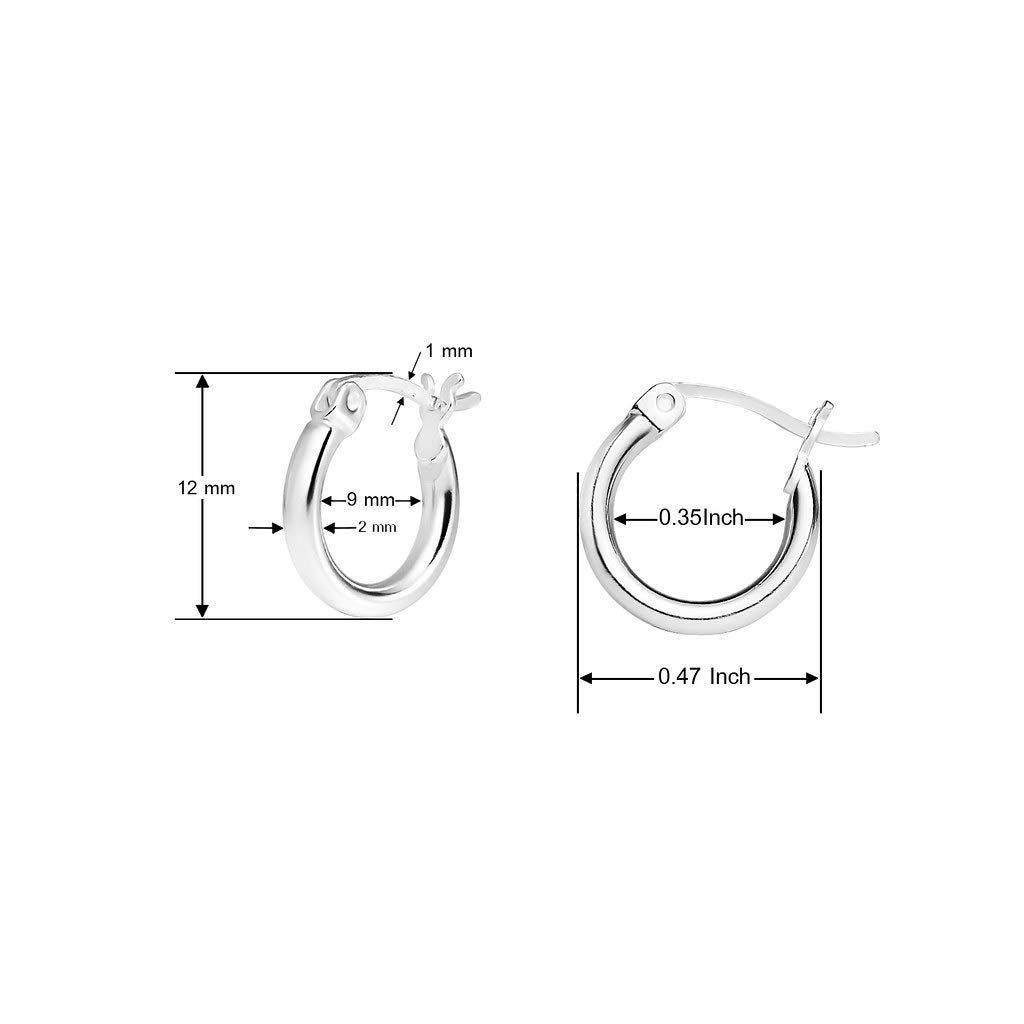 SOLIDSILVER- Sterling Silver Lightweight High Polished Click Top Hoop Earrings | 12mm