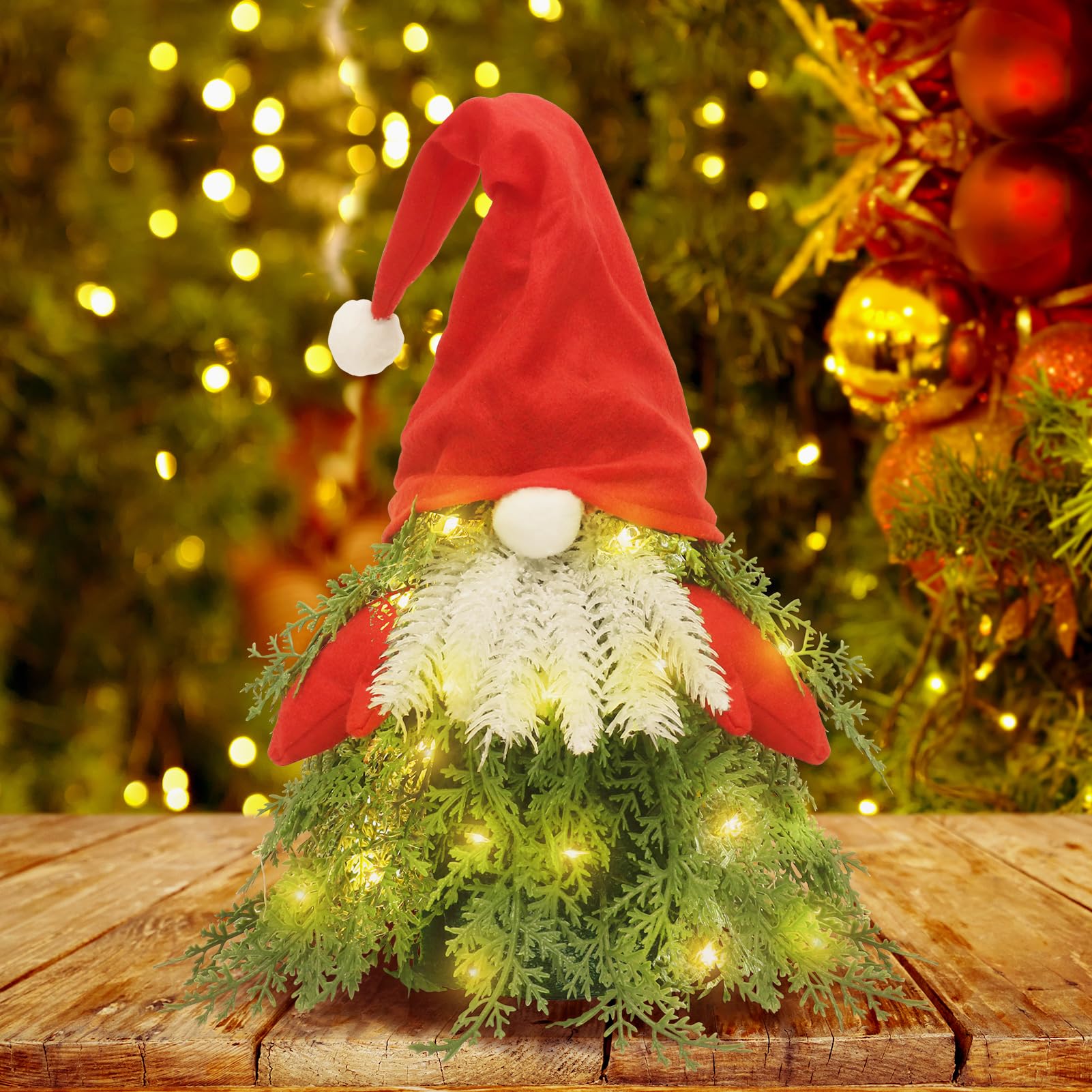 SY Super Bang Small Prelit Christmas Tree, Tabletop Mini Christmas Tree Ornaments for Home Decor, Gnome Christmas Decorations for Holiday Party Birthday Thanksgiving, Green.