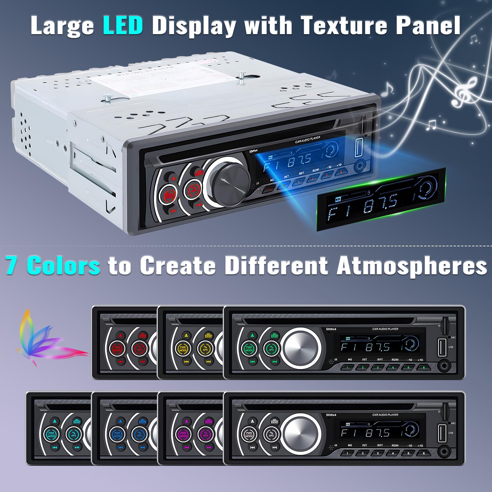 Single Din Car Stereo Bluetooth Car CD DVD Player HandsFree Calling Head Unit FM Radio Receiver USB Charging Power-Off Memory MP3 Car Player Support CD/DVD/VCD/AUX/RCA/TF Input + Remote Control