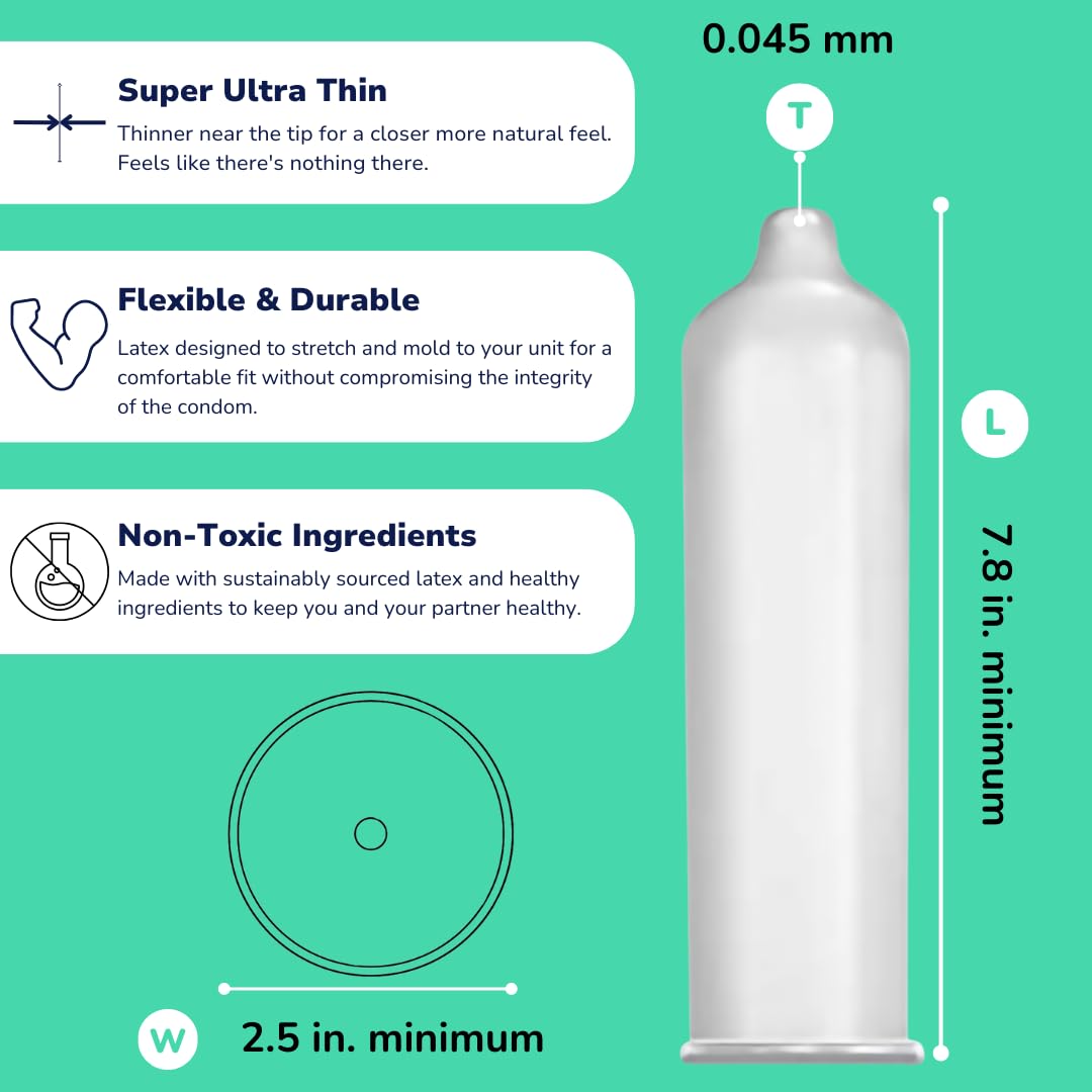 Royal Extra Large Ultra Thin Vegan Condoms for Men - Premium Lubricated Natural Condom - Unflavored Lubricant, Organic Latex - Odorless, Snug, Natural Feel - Safe & Durable - 10 Pack