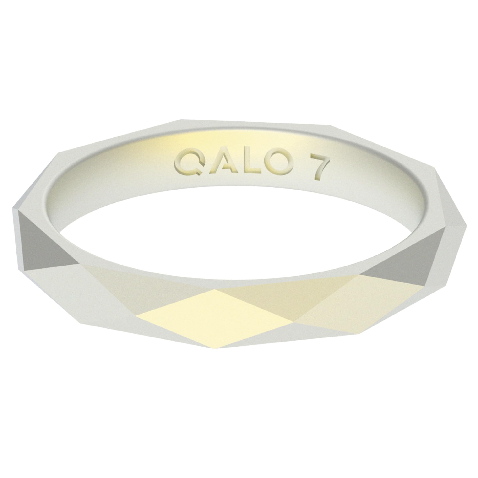 QALO Women's Rubber Silicone Ring, Stackable Geo Rubber Wedding Ring for Women, Breathable, Durable Engagement Silicone Band, 3.5mm Wide 2.5mm Thick, Holographic White, Size 7