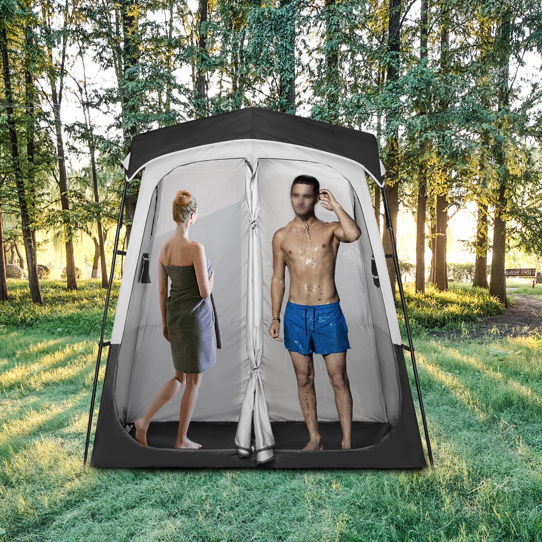 REDCAMP Oversize Camping Shower Tent 2 Rooms, Outdoor Privacy Pop Up Changing Tent for Portable Toilet/Bathroom/Dressing, Easy Set Up