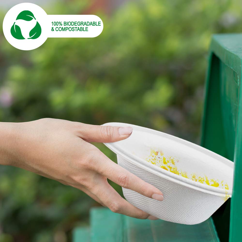 Paper Bowls 12 oz [125-Pack] - 100% Biodegradable Heavy Duty Disposable Bowls, Compostable Bowl Made from Bagasse/Sugarcane, for Hot and Cold Food – Sturdy Design and Textured Exterior