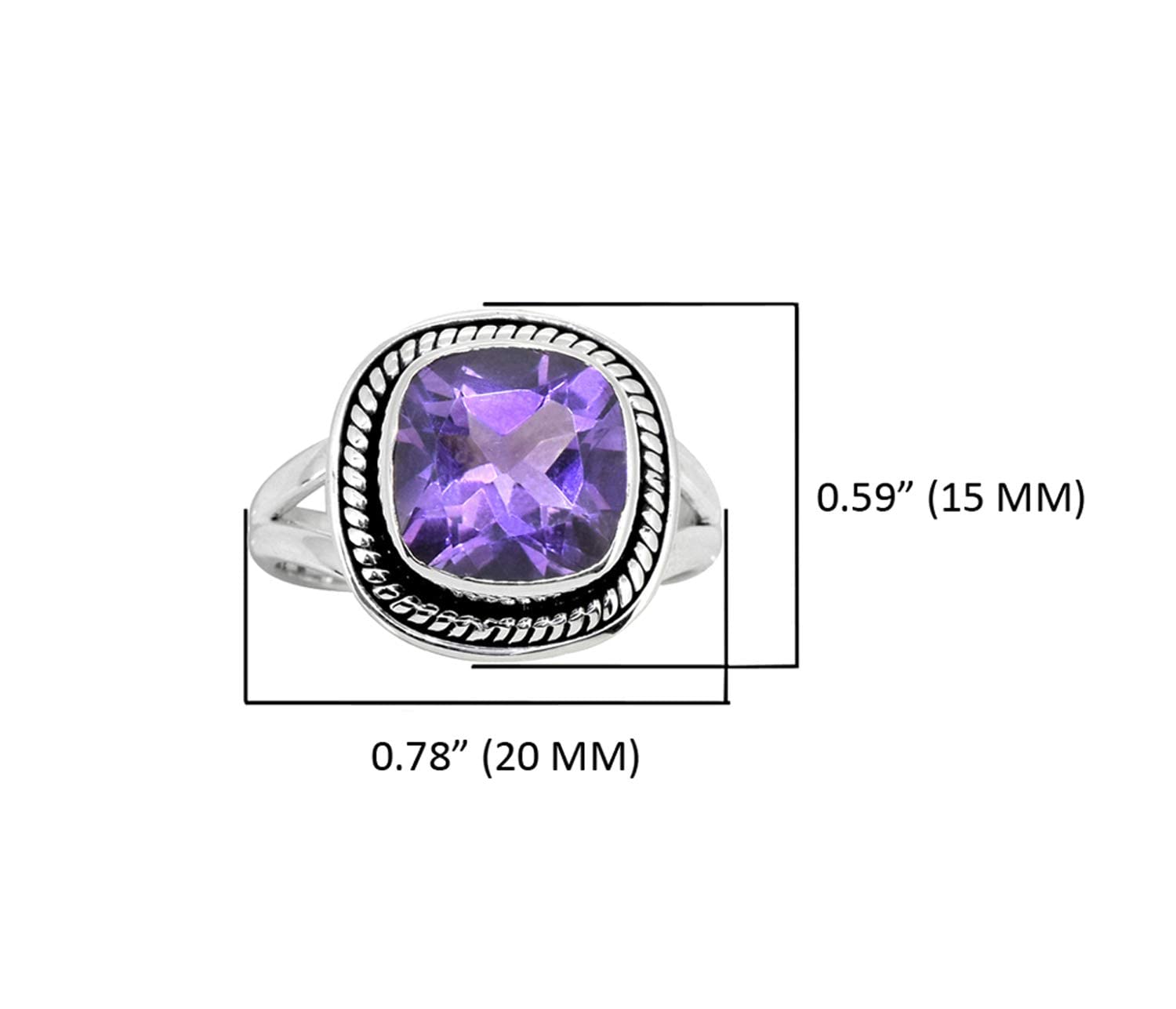 YoTreasure 10 MM Amethyst .925 Sterling Silver Solitaire Ring