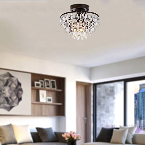 Tayanuc Black Semi Flush Mount Mini Ceiling Lighting Chandelier Fixture, Ceiling Light Fixture for Bathroom Bedroom Hallway Foyer Closet
