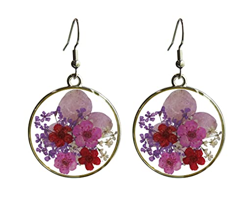 SIEASY Pressed Flower earrings, Dried Flower Pendants earrings, Purple hydrangea earrings, Handmade jewelry