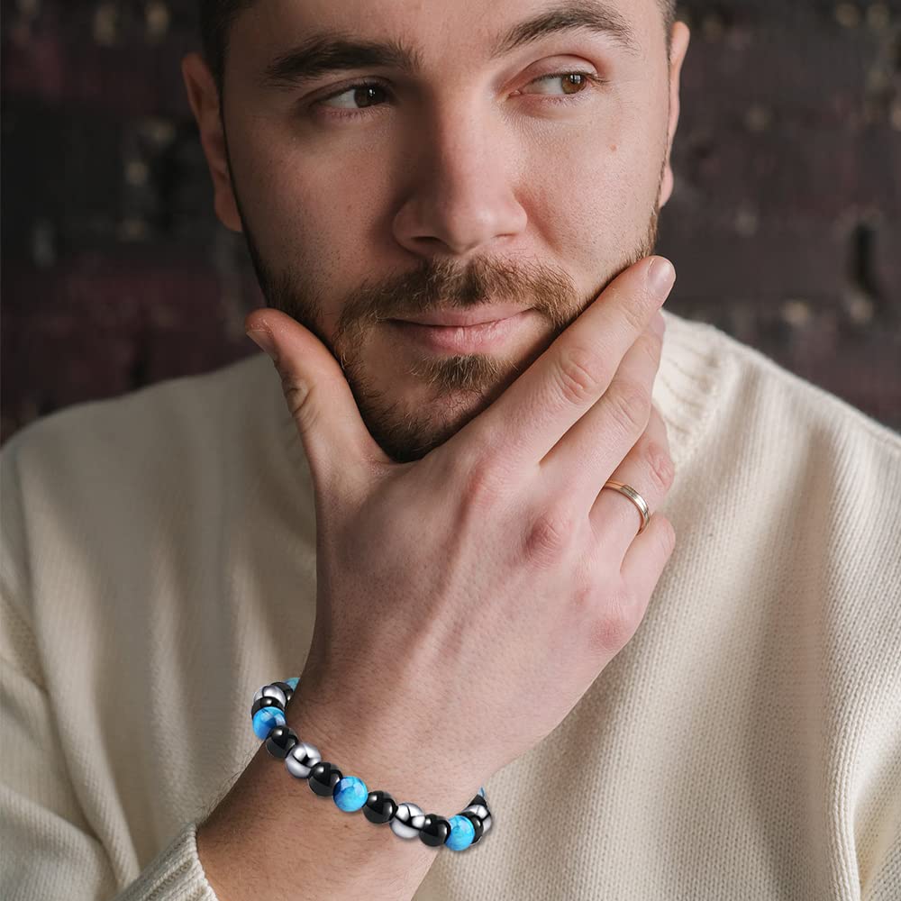 SOOWOOT 2-4Pcs Triple Protection Bracelet - Tiger Eye & Obsidian & Hematite Triple Bracelet Bring Protect Good Luck and Prosperity for Men Women