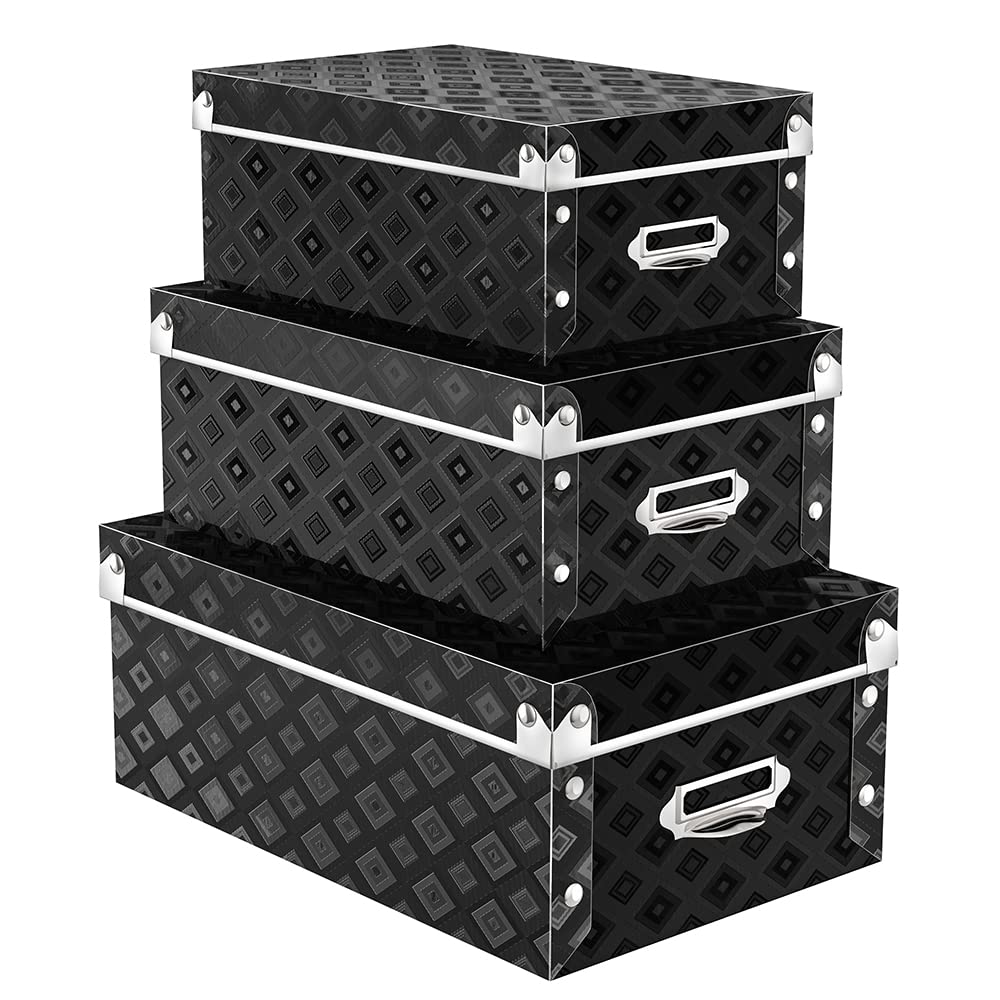 XUCHUN Decorative Storage Box with lids,3 in 1 Set,Plastic,Waterproof Storage Bins for Toys,Shoes,Clothes,Office