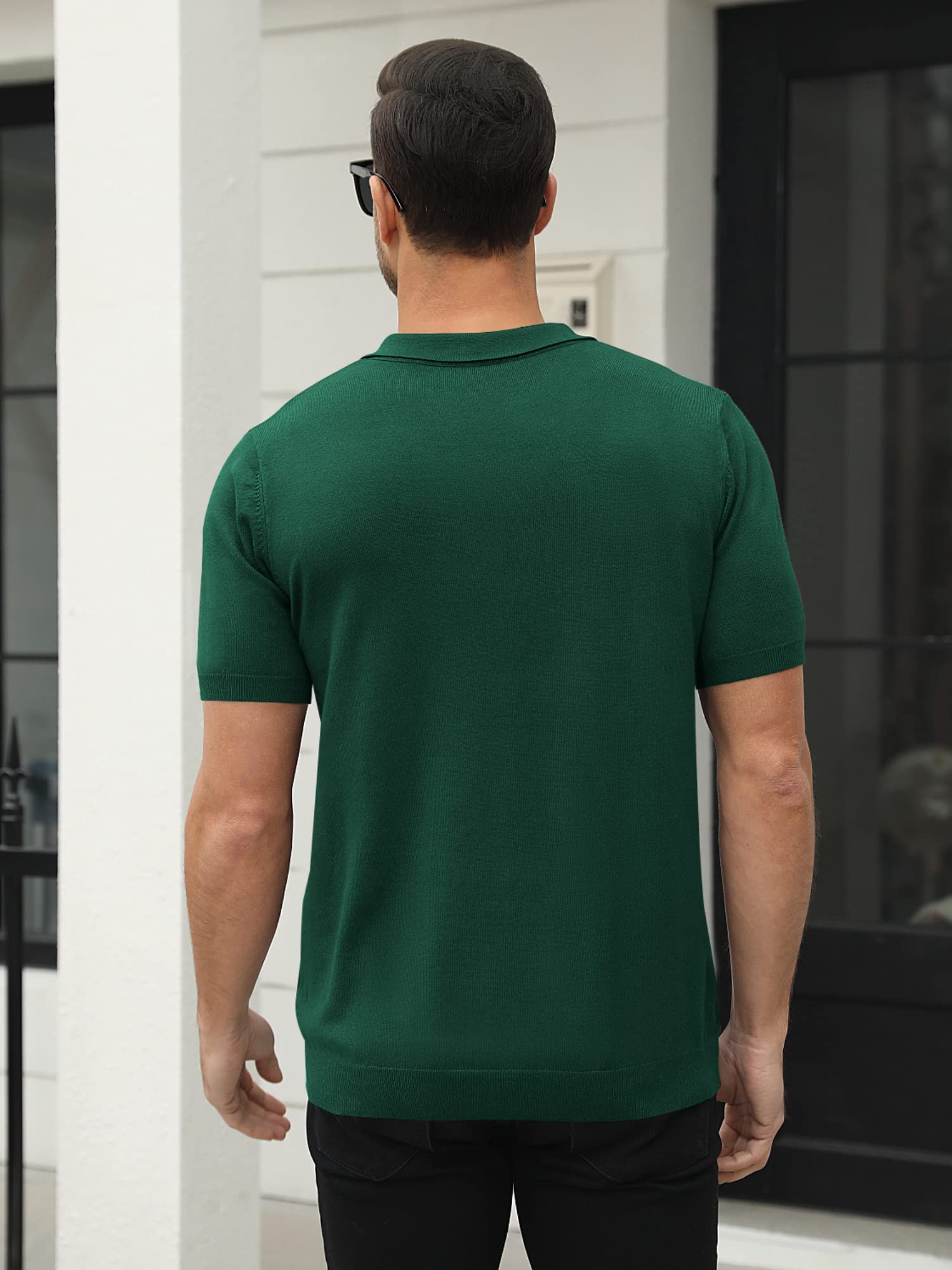 Syktkmx Mens Golf Polo Shirts Short Sleeve Casual Banded Bottom Stretch Classic Fit Solid Knit T-Shirts Olive Green