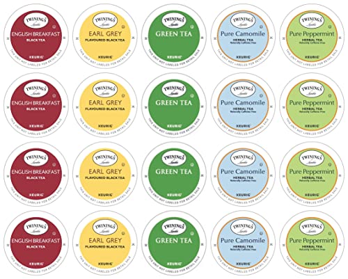 Twinings Tea Sampler (20 Count) Keurig K Cups Assortment with 10 By The Cup Honey Sticks