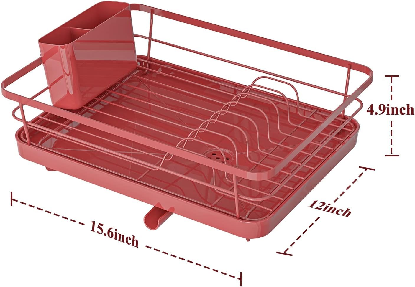 Sakugi Dish Drying Rack - Compact Dish Rack for Kitchen Counter with a Cutlery Holder, Durable Stainless Steel Kitchen Dish Rack for Various Tableware, Dish Drying Rack with Easy Installation, Red