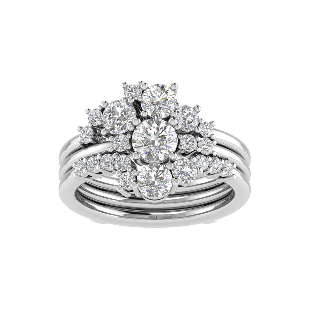 TwoBirch Floral Design Ying Yang Ring Guard and Engagement Ring Bridal Set (2 Rings) Diamond Simulant White Gold (Size 9)