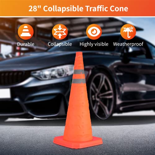 yeesport 4PCS 18 Inch Collapsible Traffic Cones, Multi Purpose Orange Cones with Reflective Strip Collar, Traffic Safety Cones for Road Safety, Parking and Driver Training