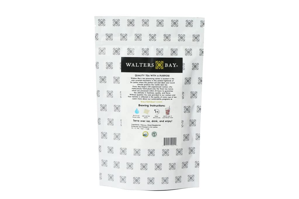 Walters Bay Raspberry Hibiscus Herbal Iced Tea, 12 Count, Quart Sized Tea Bags, Unsweetened, Raspberry Flavored, Herbal Iced Tea, No Caffeine