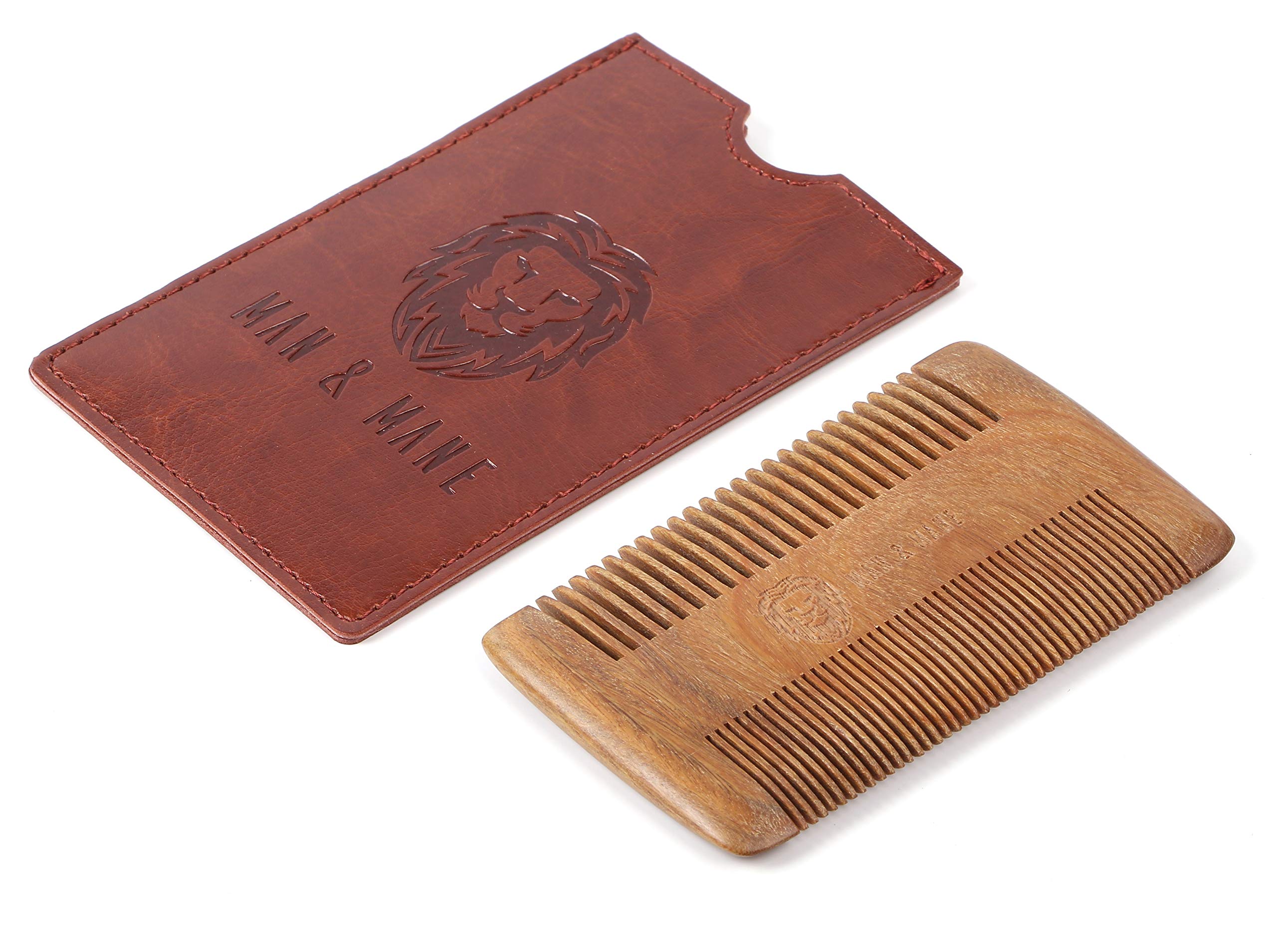 Premium Green Sandalwood Dual-Action Beard Comb with Protective Case β Perfect Beard & Mustache Grooming Companion & Gift by Man & Mane