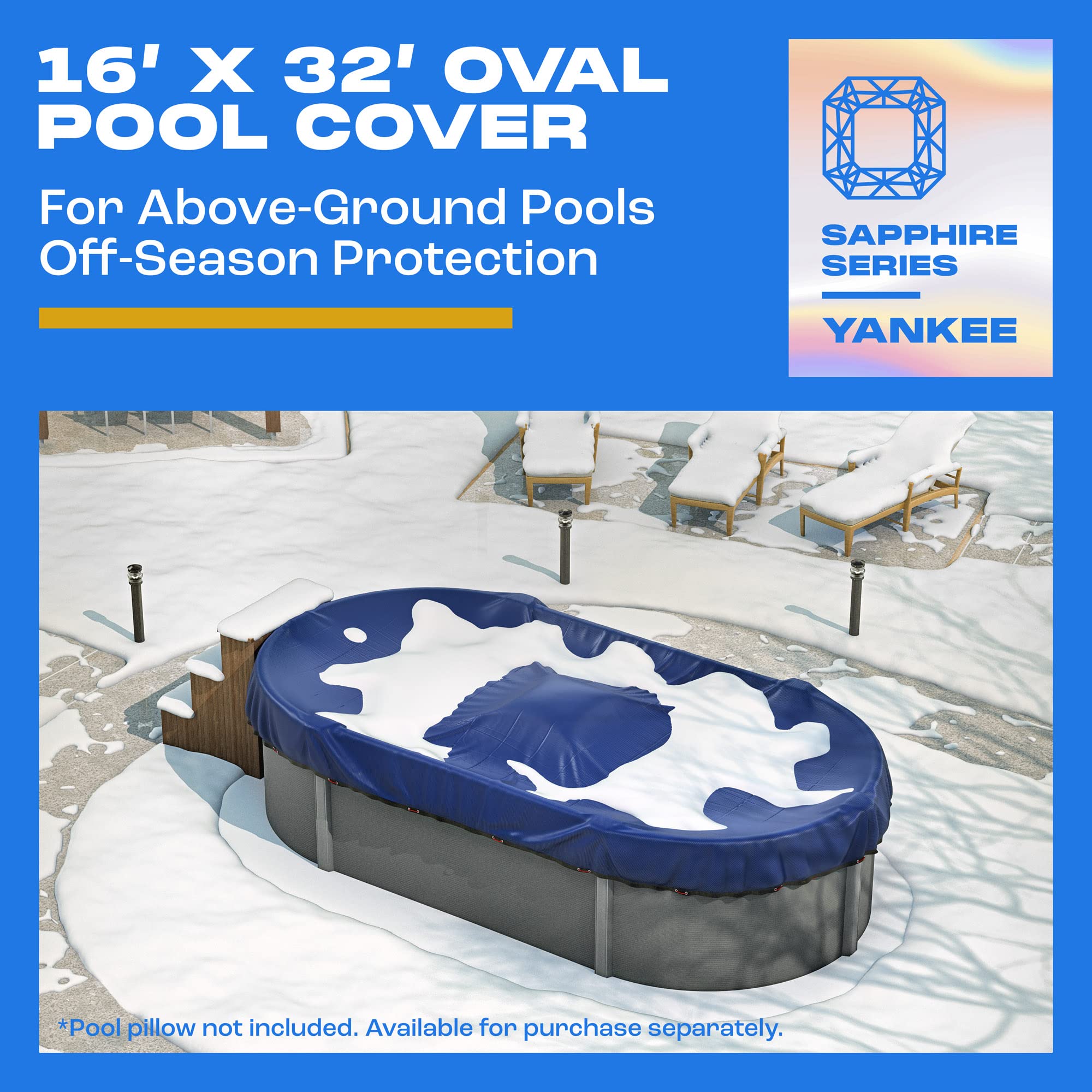 Pool Cover for Oval Pool | 16 x 32-ft |Extra Thick & Durable Above-Ground Pool Cover | Sapphire Series of Premium Cold- and UV-Resistant | Above-Ground Pool Protection | by Yankee