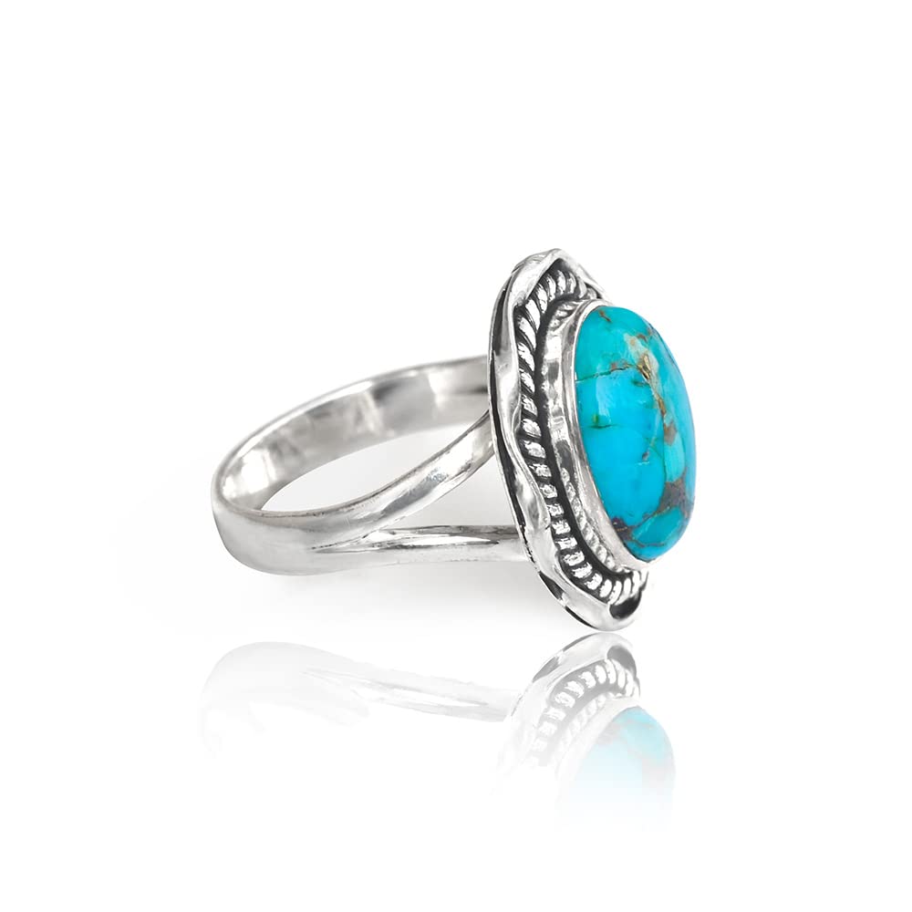 YoTreasure Blue Copper Turquoise Solid 925 Sterling Silver Split Shank Ring