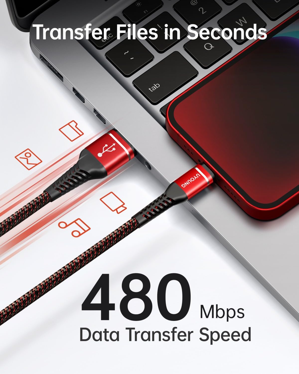 UYOUNG iPhone Charger Cable 3Pack 6FT Lightning Cable USB Long Heavy Duty Nylon Fast iPhone Charging Cord Compatible with iPhone 14/13/12/11/Pro/X/Xs Max/XR /8/7/6/6S/plus/iPad Mini-Red