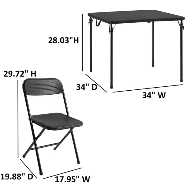 Thcbme 5 Piece Resin Card Table and Four Chairs Set, Black