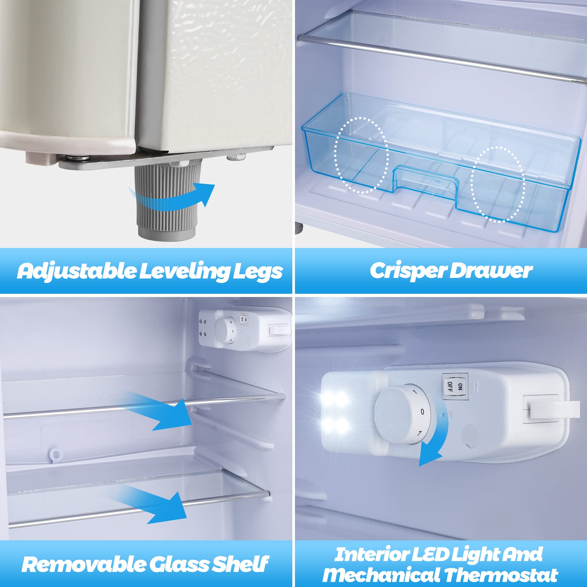 WANAI 3.2 Cu.Ft Mini Fridge With Freezer Compact Refrigerator with Freezer,7 Level Adjustable Thermostat Removable Shelves Small Refrigerator for Office Dorm Apartment Cream