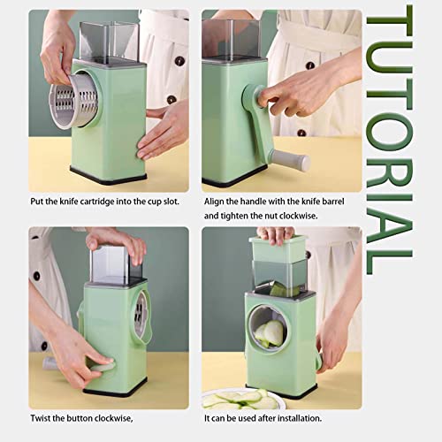 Potato Slicer Upgraded Hand Crank Vegetable Cutter Rotary Cheese Graters Multifunctional Chopper Veget Shredders Fruit Kitchen Tool with 3 Stainless Steel Drum Blades for Vegetables(Green)