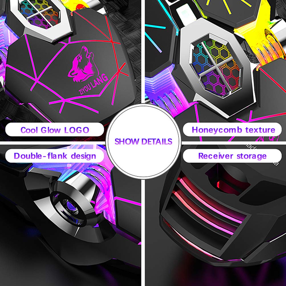 Wireless Bluetooth Gaming Mouse Rechargeable with 7 Button Rainbow RGB Multi Color Breathing Backlit 3 Adjustable DPI Ergonomic Grip Slient Click Power Saving Mode for PC Mac Gamer Officer(StarBlack)