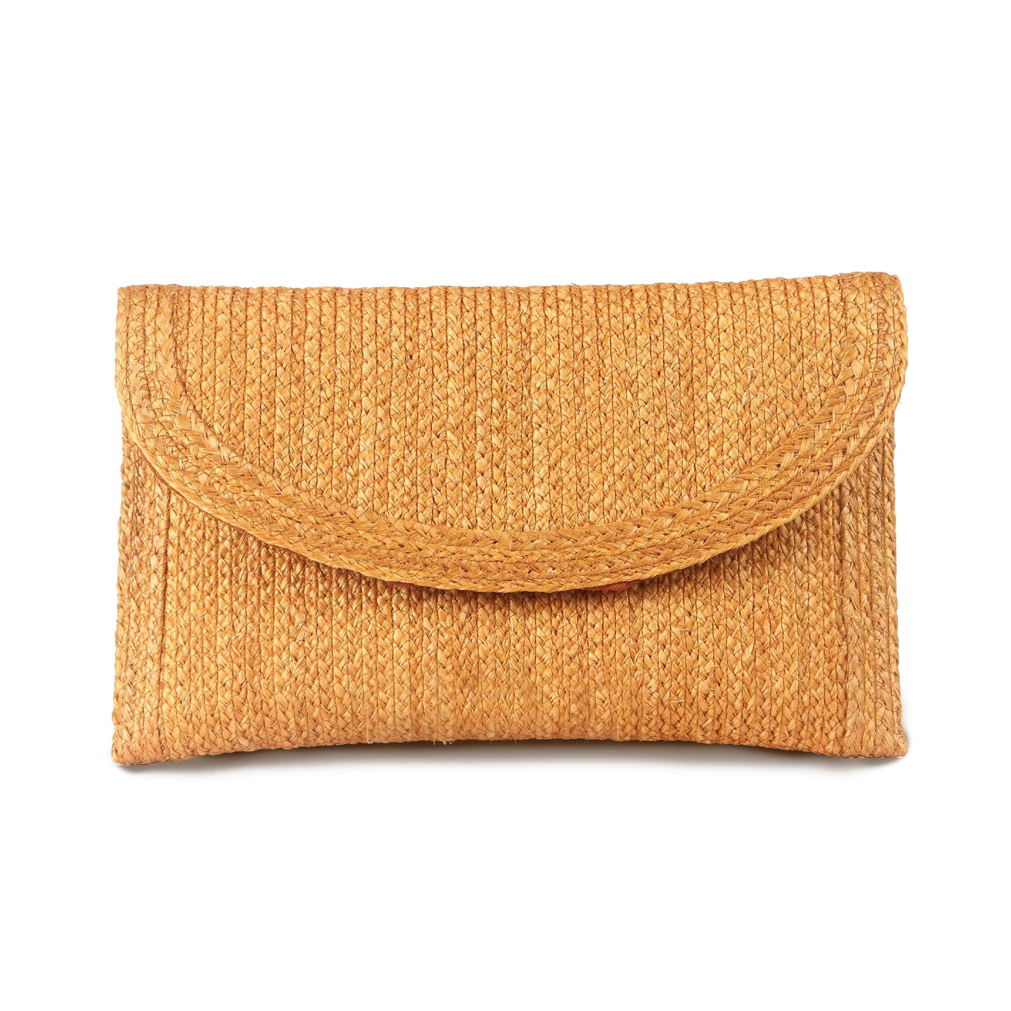 VT Thai Straw Clutch Bag, Handmade Natural Sisal Woven Large Summer Beach Purse for Women (ฺBeige)