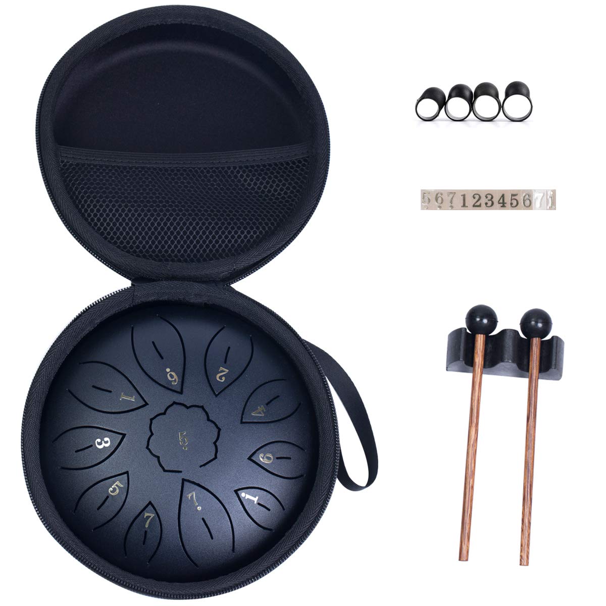Steel Panda Drum Tank Drum Standard 11 Key 11 Notes 6 Inch Percussion Instrument with Drum Mallets and Carry Bag (11 notes, Matte Black)