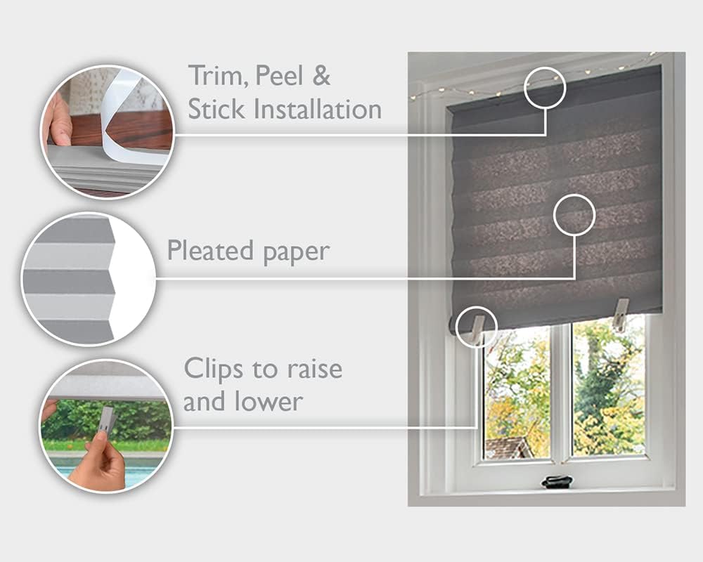 Redi Shade No Tools Original Room Darkening Pleated Paper Shade Gray, 36 in x 72 in, 6 Pack