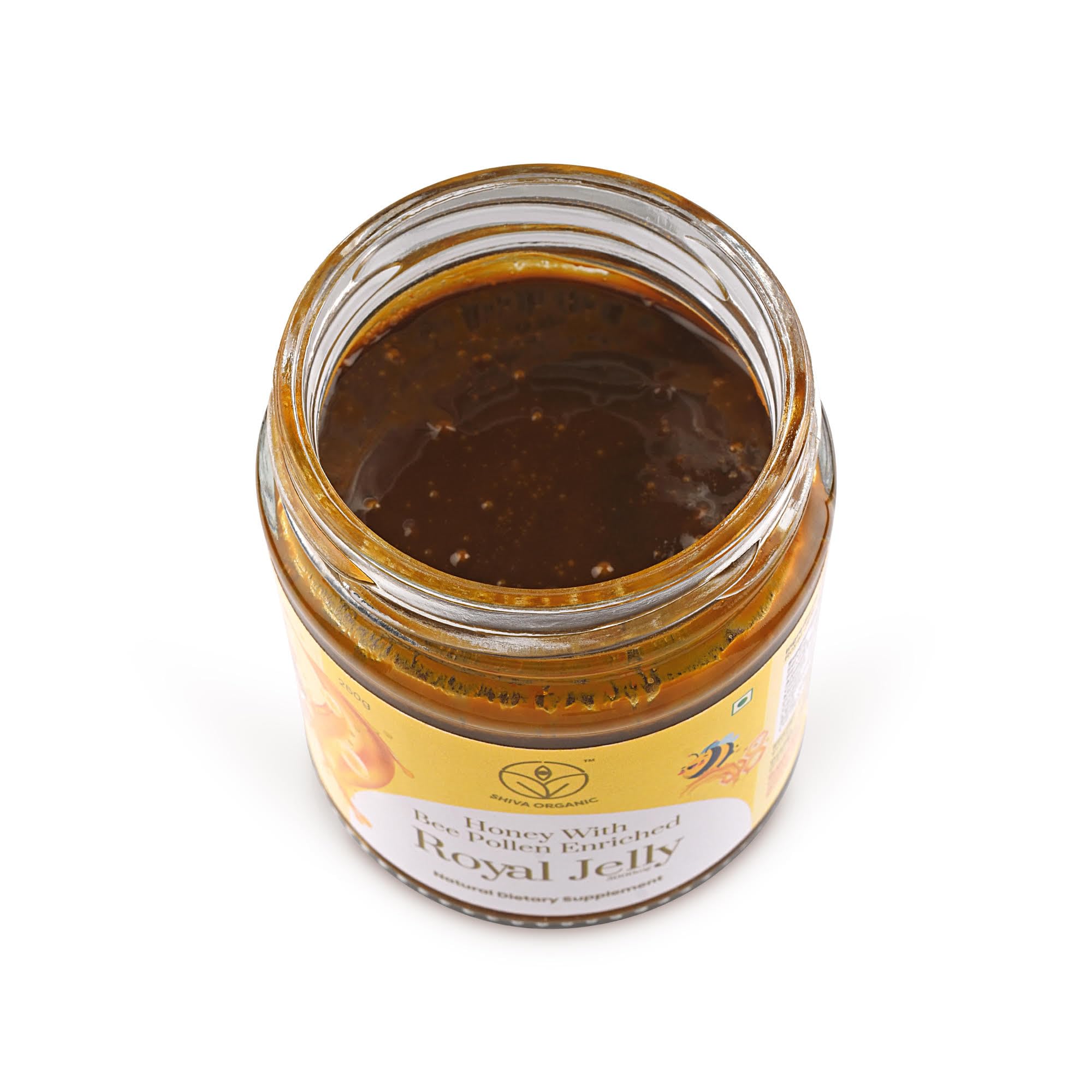 Shiva Organic Honey with Bee Pollen Enriched 2% Royal Jelly (250g) - Premium Organic Source - Unaltered Raw Honey with Royal Jelly Infusion for Holistic Wellness